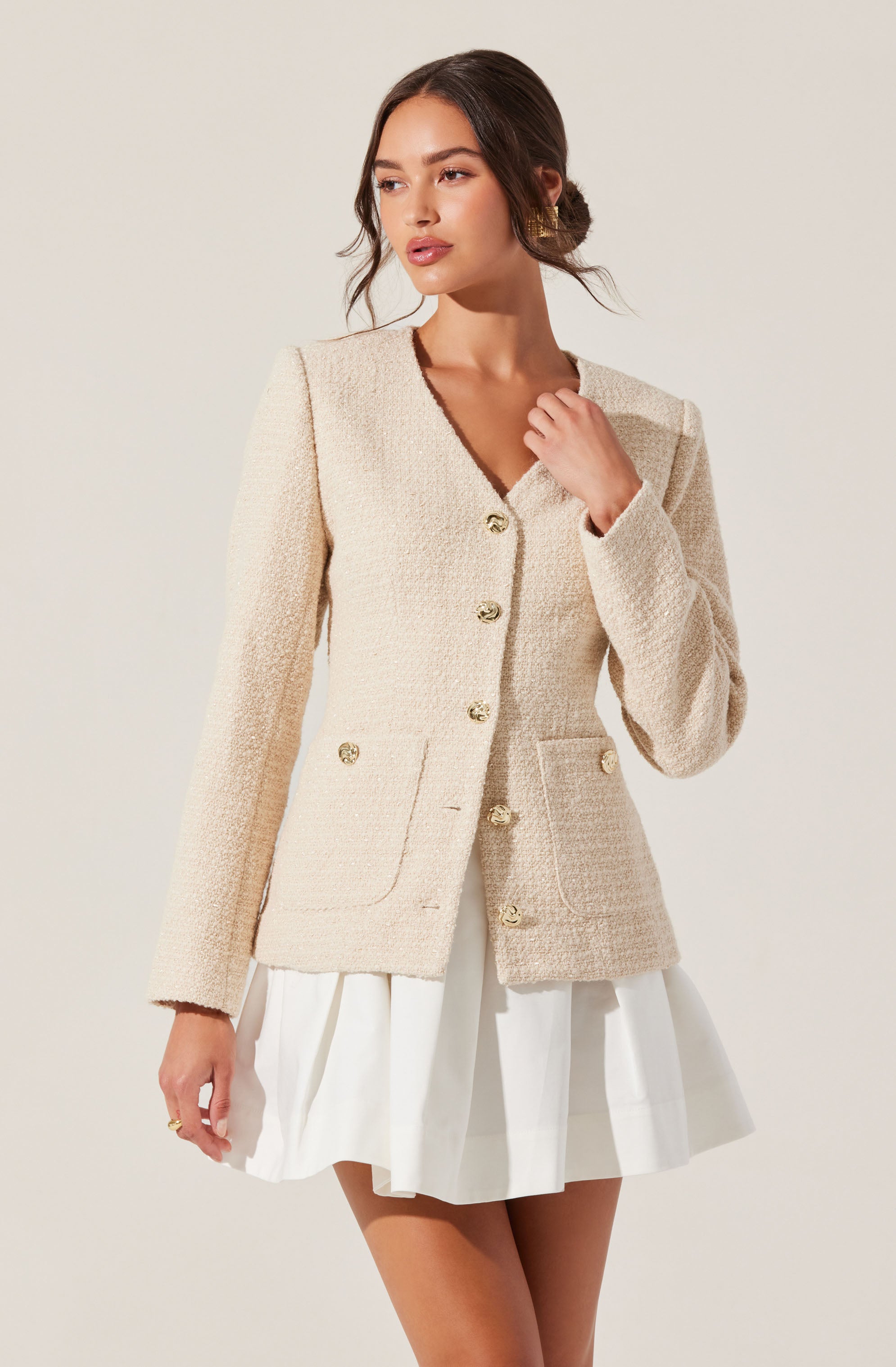Lysanor Collarless Tweed Jacket– ASTR the Label Lysanor Collarless Tweed Jacket– ASTR the Label