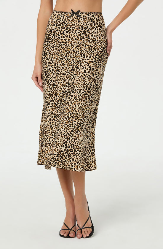 Satin Leopard Print Midi Skirt - ASTR the Label