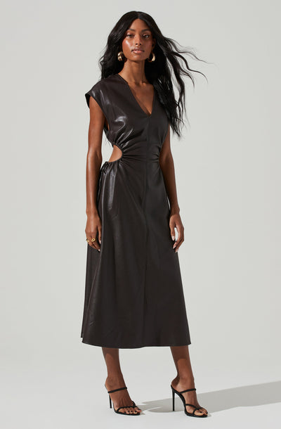 Miranda Faux Leather Cutout Midi Dress– ASTR the Label
